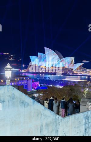 VIVID Sydney 2023. Light show and lighting of the sails of the Opera House in Sydney Harbour ...
