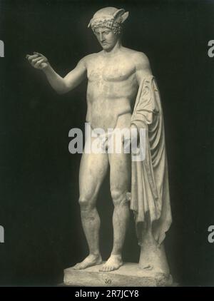 Marble sculpture of Mercury, Greek Hermes, with view over the vineyard ...