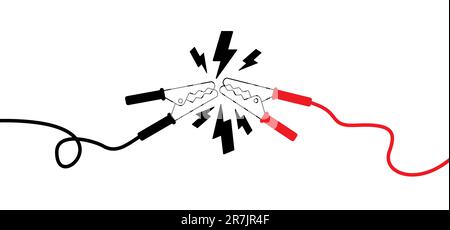 Cartoon jumper cable or jumper lead for car. Booster cable icon. Plus ...