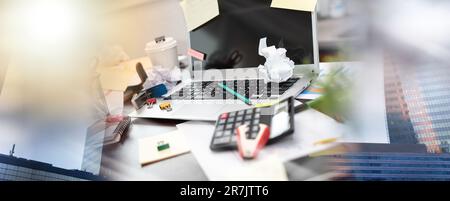 Messy and cluttered office desk; multiple exposure Stock Photo - Alamy