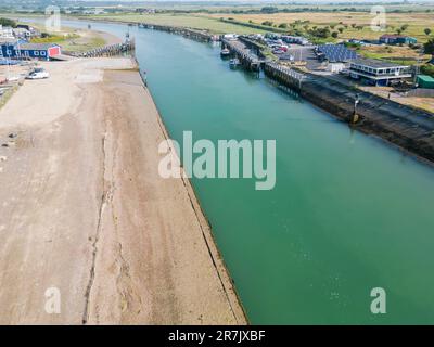 aerial view of the entrance to rye harbour on the East Sussex coast ...