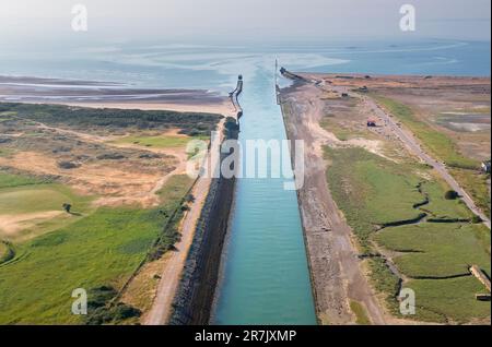 aerial view of the entrance to rye harbour on the East Sussex coast ...