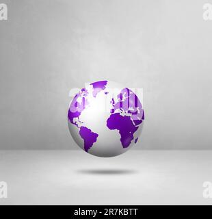 World globe, purple earth map, floating over a white background. 3D ...