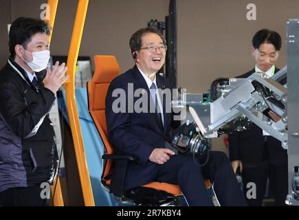 Japanese transport minister Tetsuo Saito speaks at a press conference ...