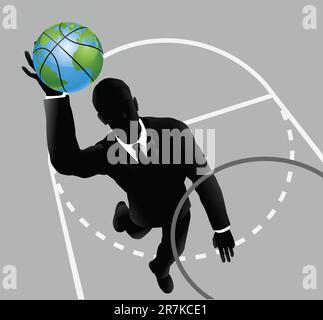 basketball player hold ball and slam dunk jump. unfinished hand drawing ...