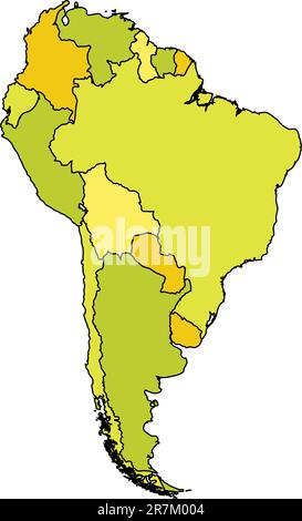 political map of south america with country territories in different ...