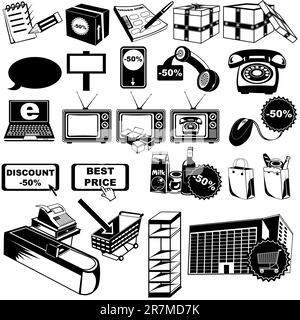 Great collection of 24 different shop pictogram icon illustrations ...