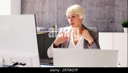 Hot Weather. Woman Sweating At Work. Bad Working Conditions Stock Photo ...