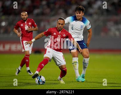 Malta's Jodi Jones (left) and England's James Maddison swap shirts ...