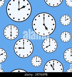 Black silhouette. Seamless pattern. Clock faces with pointers. Deformed ...
