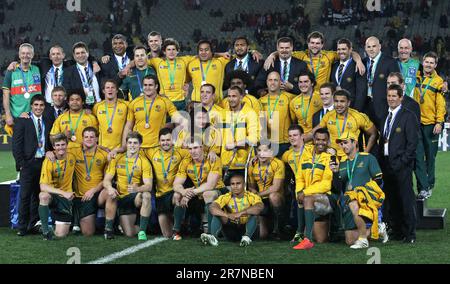 A team photograph of the Australian Wallabies Rugby Union team that ...