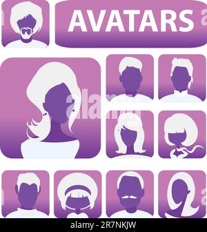 Female avatars set. Beautiful portrait of young woman with different ...