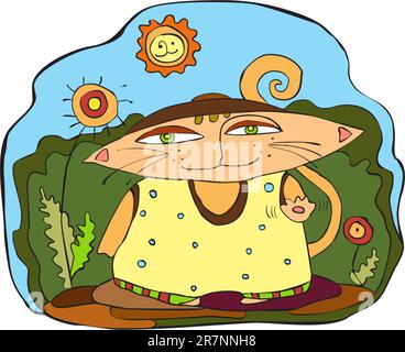 cute little cat yellow color pet character Stock Vector Image & Art - Alamy