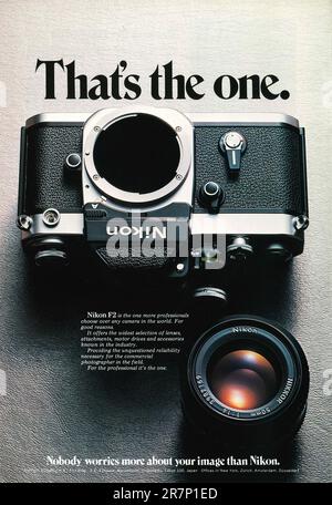 1970s advert advertising Nikon cameras Stock Photo - Alamy