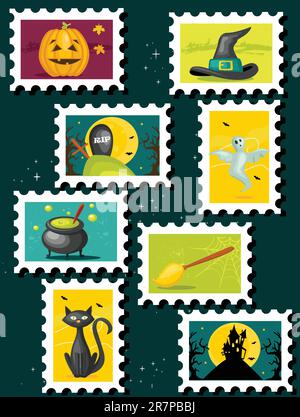 Halloween postal stamps, vector illustration Stock Vector Image & Art ...