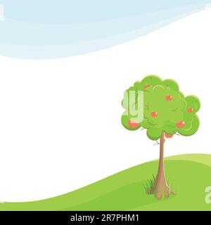 lone apple tree in a field under blue sky. Vector Stock Vector Image ...