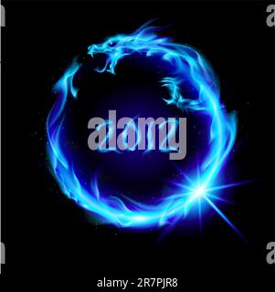 Abstract blue fiery dragon. Illustration on black background for design ...