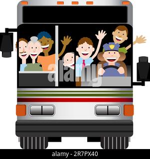An image of the front view of a bus with driver Stock Vector Image ...