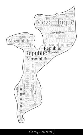 Mozambique map design. Country names in different languages and map ...