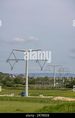 Pulling the power cables through snatch blocks Stock Photo - Alamy