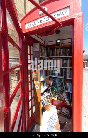Book swap telephone box, Elland, West Yorkshire Stock Photo - Alamy