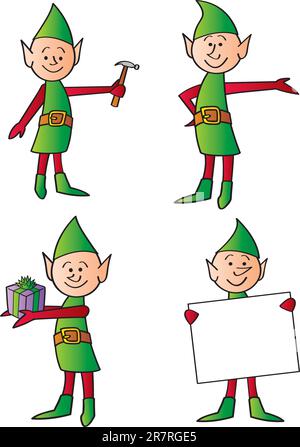 Vector illustration of Four Christmas elves different poses Stock ...