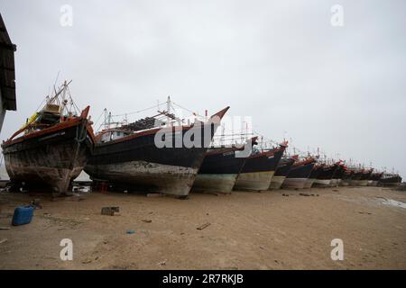 Boats are seen anchored at Jakhau port after landfall of Cyclone ...