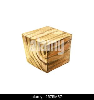 Realistic wooden fibers cube isolated on white background. Watercolor ...