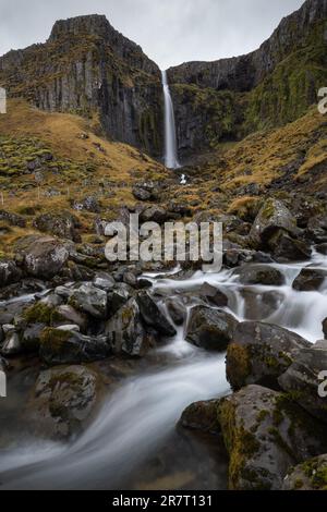 Grundarfoss waterfall on the Snaefellsnes Peninsula, Iceland, cascading ...