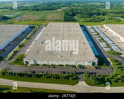 An aerial view of the Uline office supplies warehouse in Kenosha ...