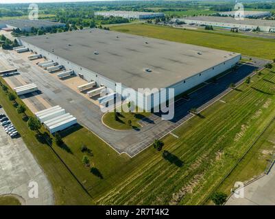 An aerial view of the Uline office supplies warehouse in Kenosha ...