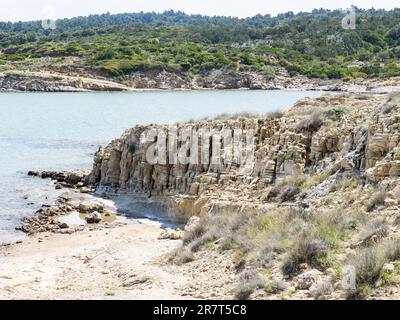 Rock formations formed by erosion, Ciganka beach lagoon, near Lopar ...