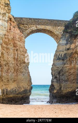 Rock formations and cliffs on the Pinhao beach at the southern Algarve ...
