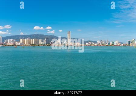 The Penang Strait with the City of Penang Island, George Town, the ...