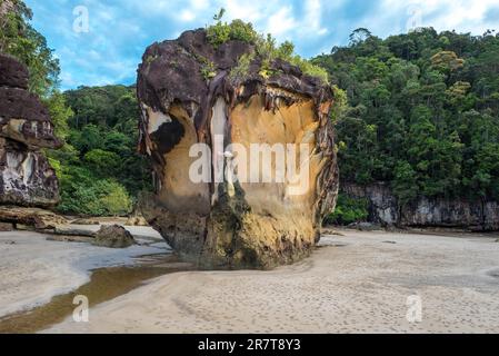 Geologically interesting sandstone rock formation at Bako National Park ...