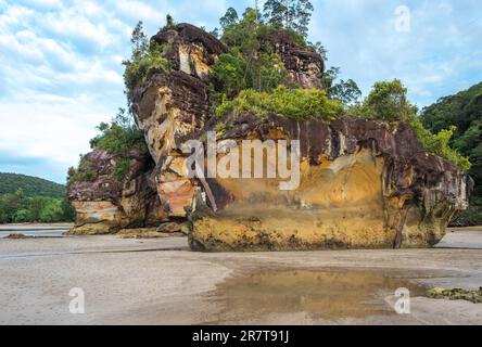 Geologically interesting sandstone rock formation at Bako National Park ...