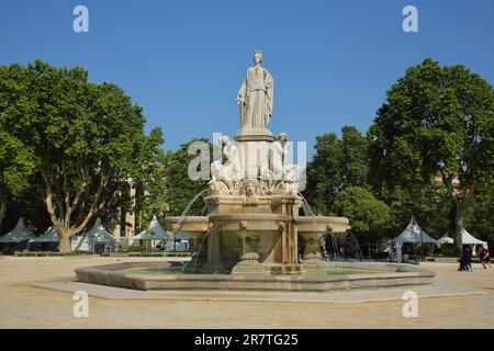 Fontaine Pradier with figure, ornamental fountain, garden, flowers ...