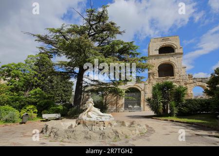 La fontaine de Niobe, ornamental fountain with Greek figure Niobe in the Jardin d'ete, white ...
