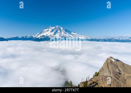 High Rock Lookout and Mount Rainier in June Stock Photo - Alamy