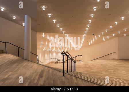 Staircases and foyer of the Great Concert Hall inside the Elbe ...