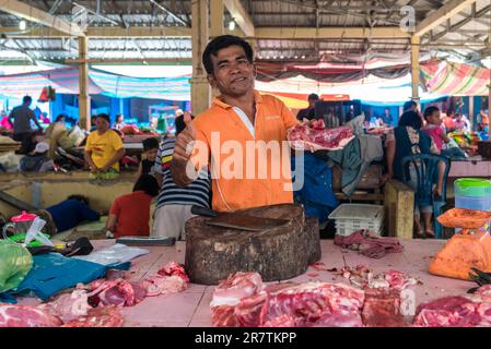 Weekly farmers market in the capital of the Toba Batak on Samosir ...