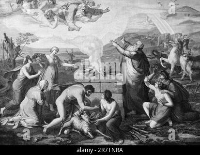 Noah´s thank offering, historic bible 1831, illustration Stock Photo ...