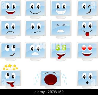 Set of monitors-emoticons. Vector illustration, isolated on a white ...