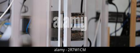 Server farm in indoor data center closeup Stock Photo - Alamy