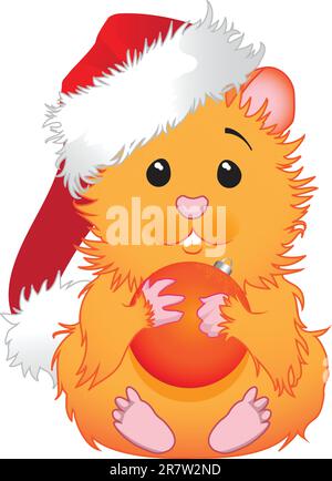 Cute Christmas hamster in Santa hat with striped candy cane with holly ...