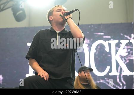 Knocked Loose vocalist Bryan Garris performs during Day 2 of the 2023 ...