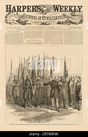 General Custer presenting captured battle flags at the war department ...