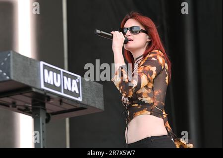 Muna lead singer Katie Gavin performs during Day 2 of the 2023 Bonnaroo ...