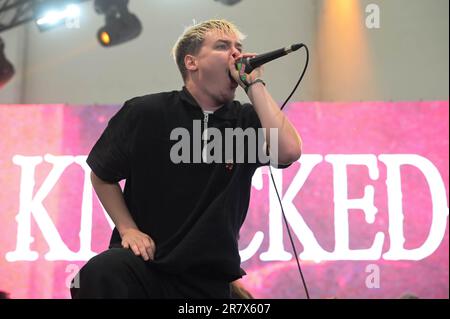Knocked Loose vocalist Bryan Garris and bassist Kevin Otten perform ...