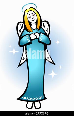 Cheerful stylized angel on a blue background. Celebratory illustration ...